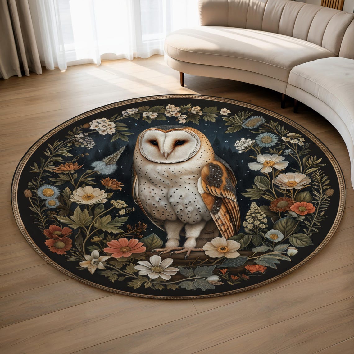Barn Owl Round Rug: William Morris Botanicals, Cottagecore Decor - Etsy