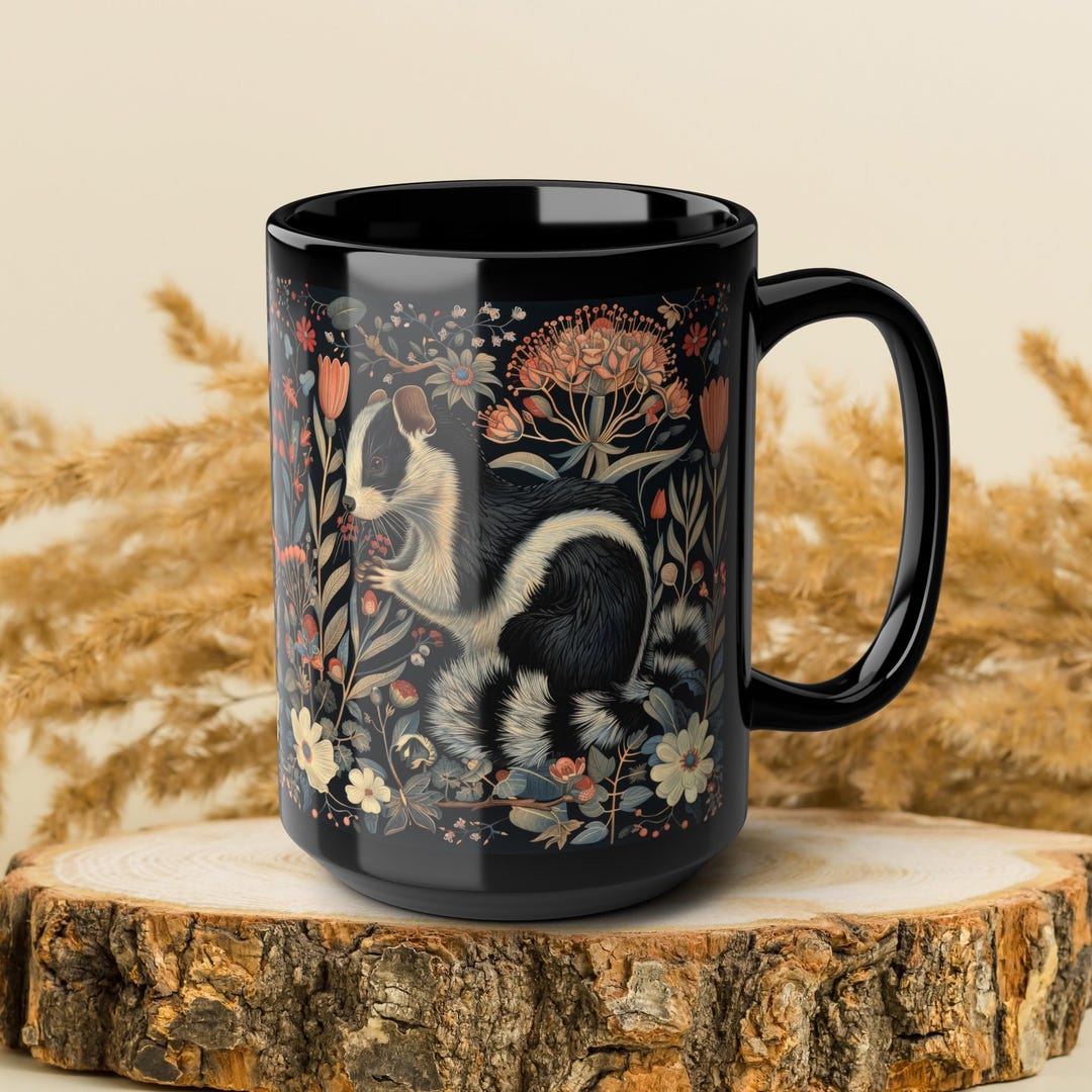 Floral Skunk Art Nouveau Coffee Mug - William Morris Inspired - Etsy