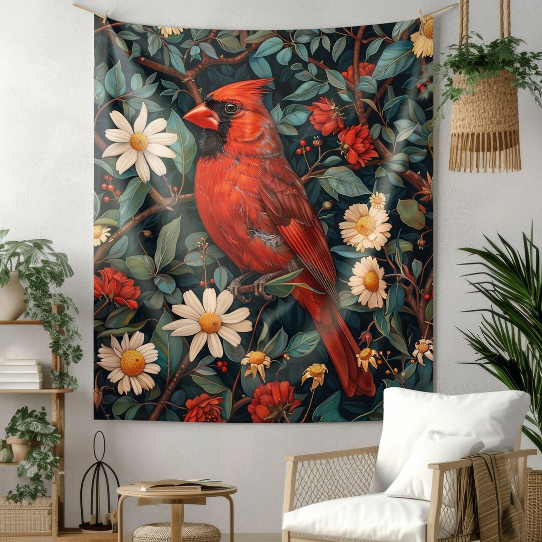 William Morris Inspired Cardinal Daisy Cottage Art Nouveau Indoor Wall ...
