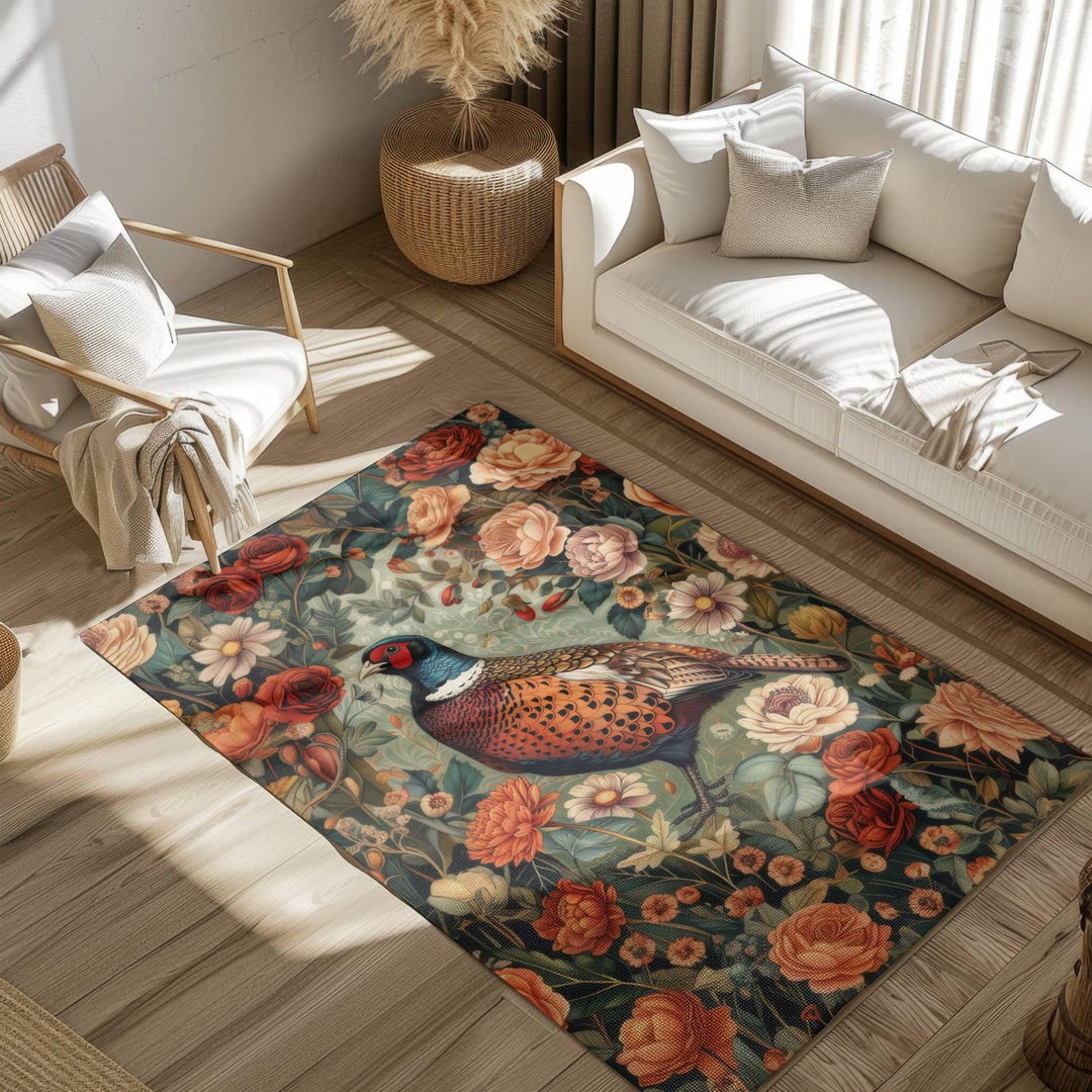 Pheasant Floral Garden, Art Deco Style Home Decor, Pheasant Rectangle ...