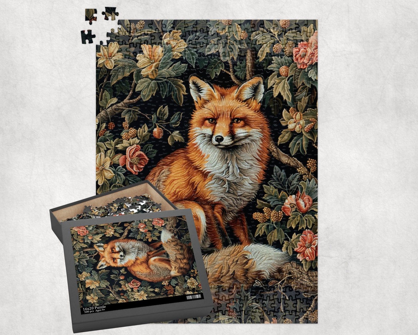 William Morris Inspired Forest Fox Jigsaw Puzzle Box Cottage-core Art ...