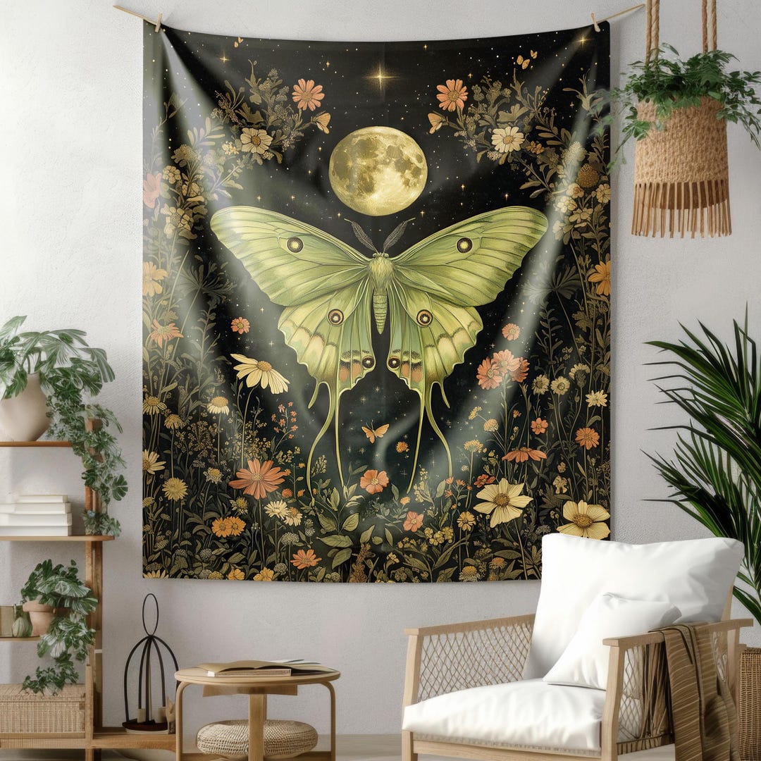 Luna Moth Full Moon | William Morris Inspired | Art Deco Indoor Wall ...