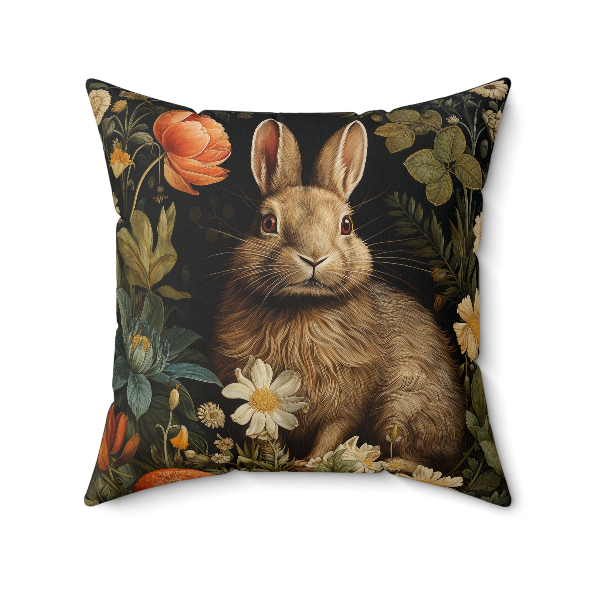 William Morris Inspired Bunny Rabbit Pillow, Decorative Rabbit Cushion ...