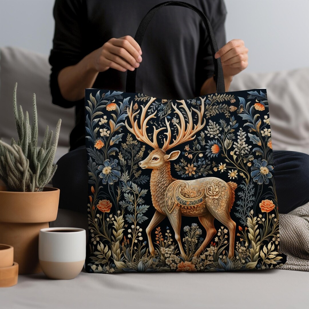 William Morris Inspired Victorian Deer Tote Bag | Art Nouveau Deer ...