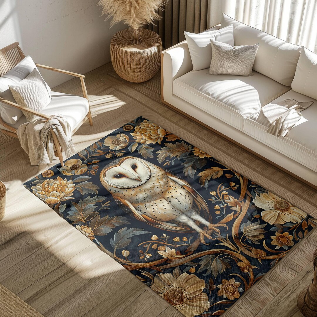 Barn Owl Area Rug: William Morris Style, Fall Decor - Etsy