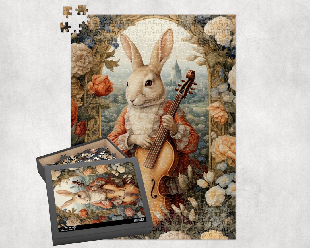William Morris Inspired Victorian Rococo Rabbit Plays the Cello Jigsaw ...