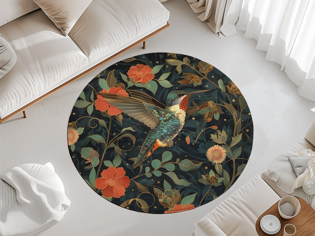 Floral Hummingbird Round Area Rug: William Morris Cottagecore Decor - Etsy