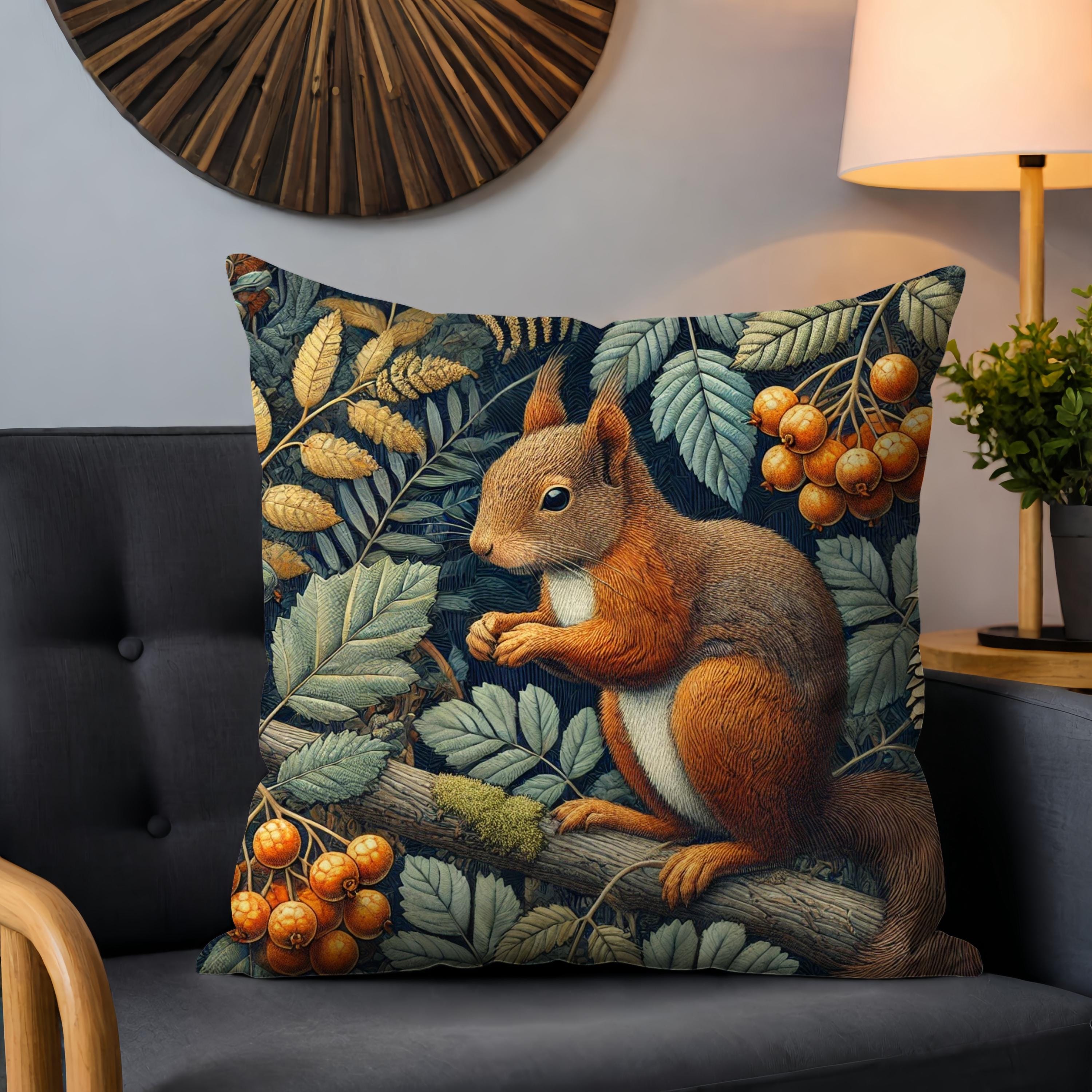 William Morris Inspired Woodland Squirrel Orange Berry Cottagecore ...