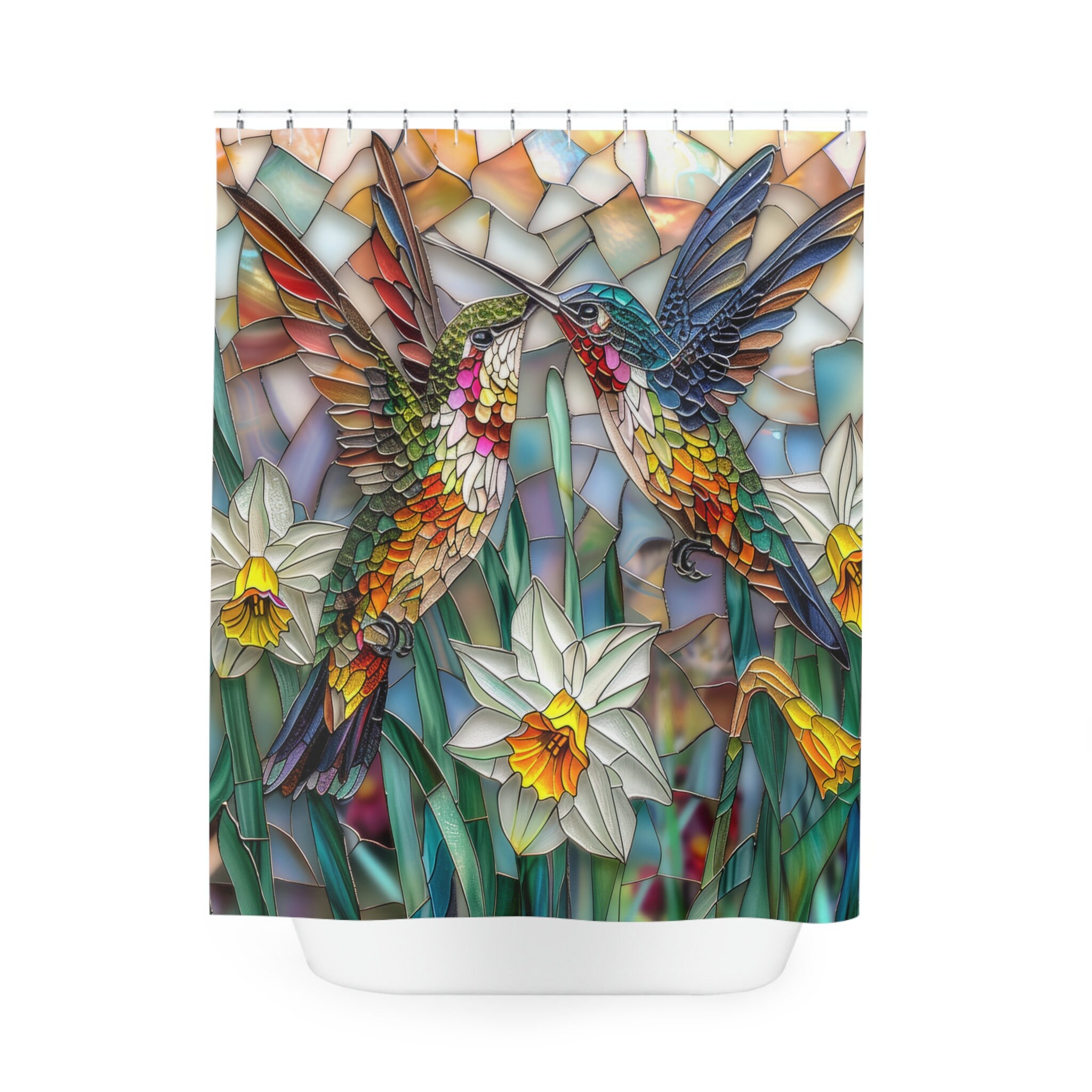 Stained Glass Hummingbirds Daffodils Field Polyester Shower Curtain - Etsy