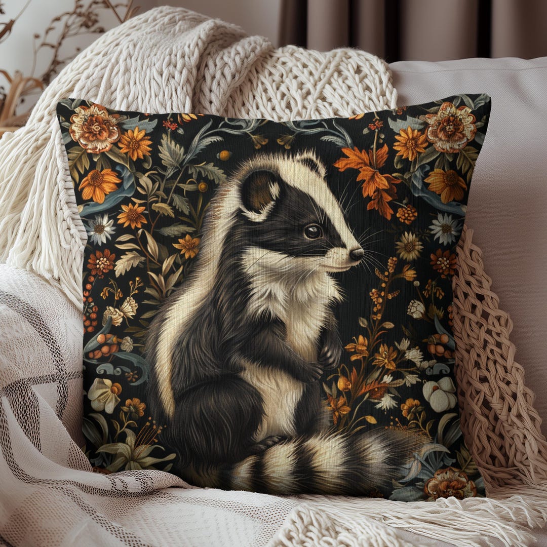 William Morris Inspired Botanical Skunk Pillow | Cottage-core Art Nouveau Pillow Cushion | Home ...