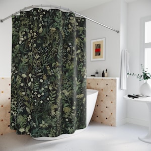 Green Botanical Pattern Polyester Shower Curtain - Etsy