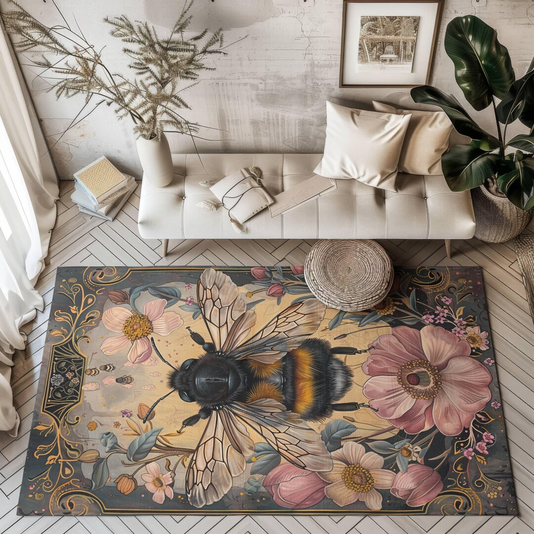 Vintage Bumblebee Rectangle Area Rug, Cottagecore Living Room Carpet ...