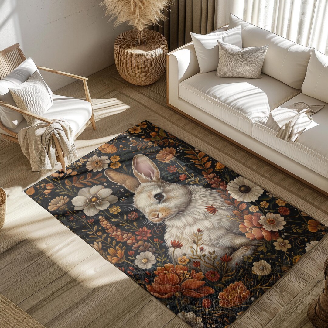 William Morris Rabbit Area Rug: Fall Floral Home Decor - Etsy