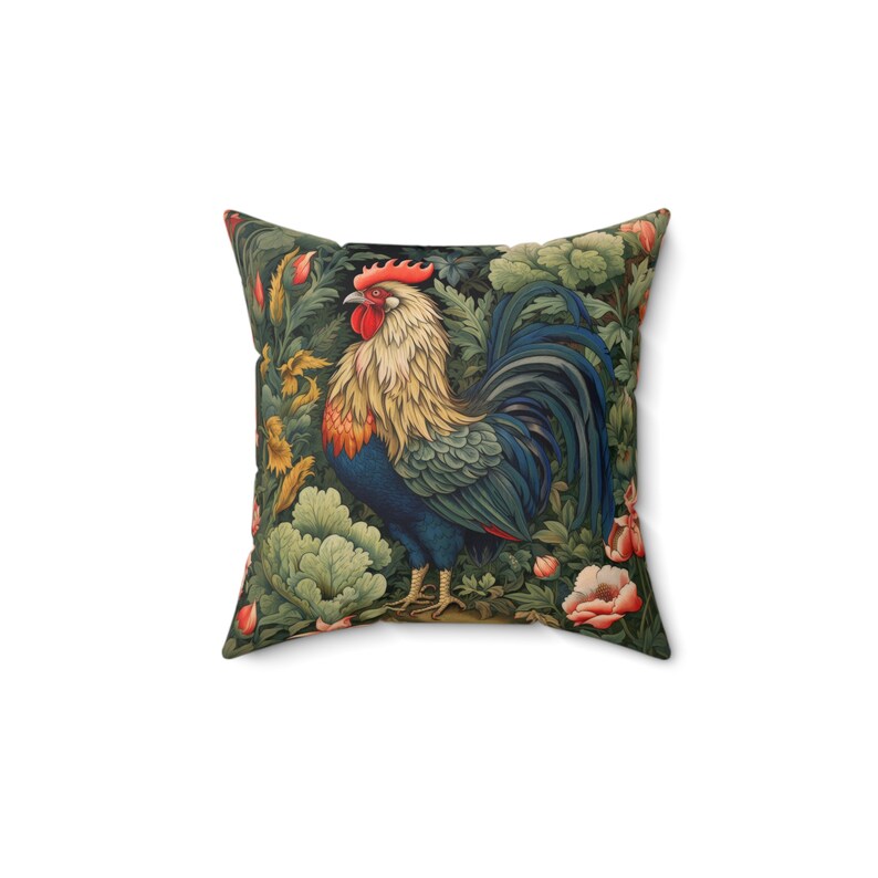 William Morris Inspired Rooster Pillow: Botanical Cottagecore Decor - Etsy