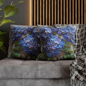 Hydrangea Purple Blue Decorative Pillow, Botanical Home Decor Pillow - Etsy