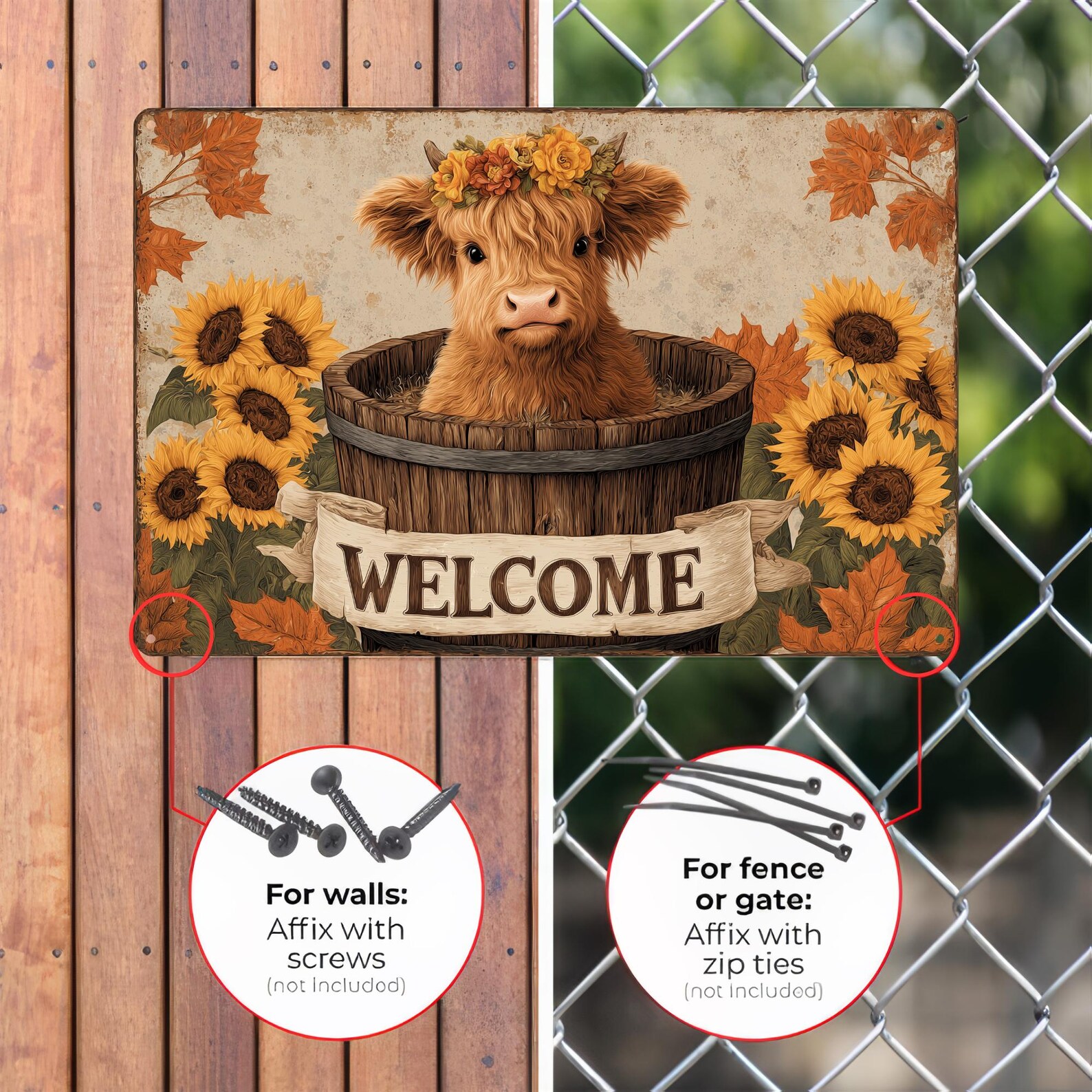 Highland Cow Welcome Metal Sign, Rustic Farmhouse Wall Decor With ...