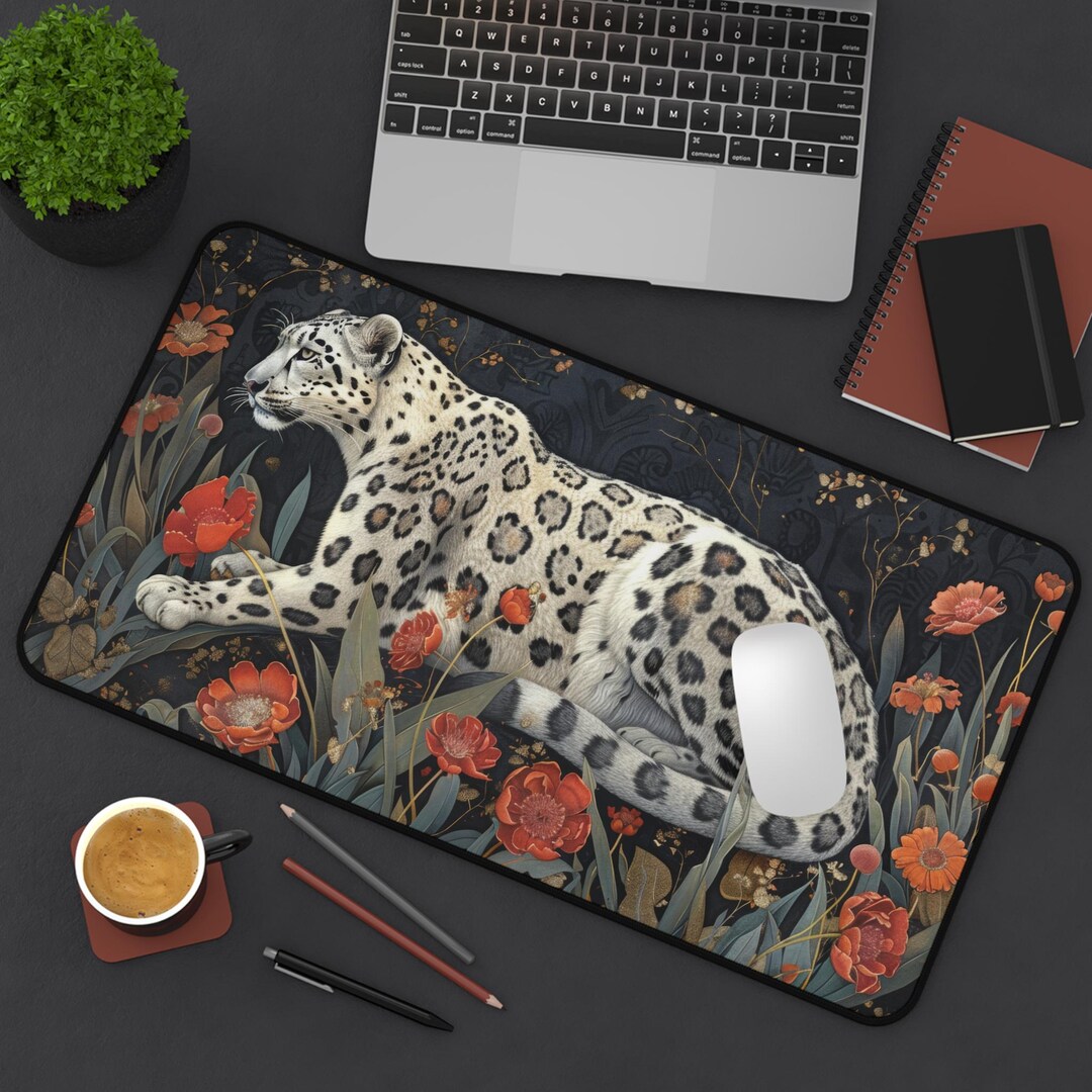 Snow Leopard Desk Mat: Art Deco Floral Office Decor - Etsy