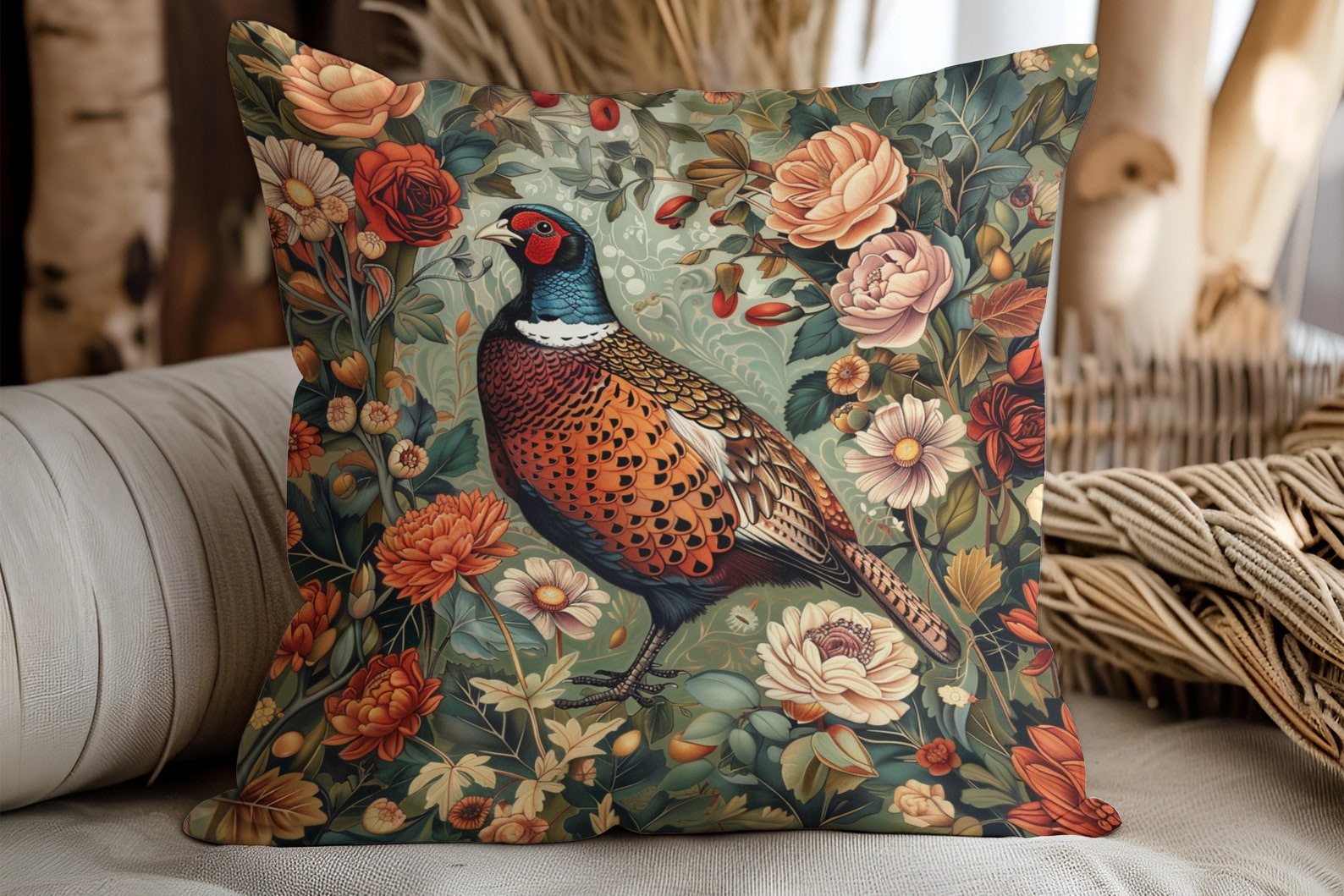 Botanical Pheasant Throw Pillow Decorative Pillow William Morris ...