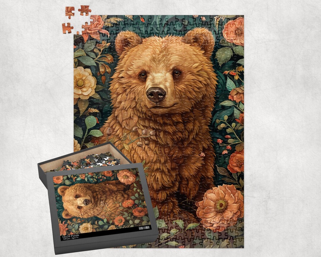 William Morris Brown Bear Puzzle: Floral Jigsaw Puzzle Box Gift - Etsy