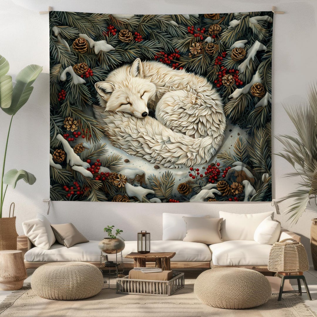 Tapestry of Art Deco Winter Arctic Fox, William Morris Inspired ...