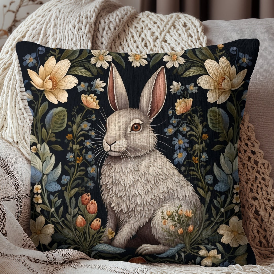 William Morris Inspired Bunny Rabbit Pillow, Decorative Rabbit Cushion ...