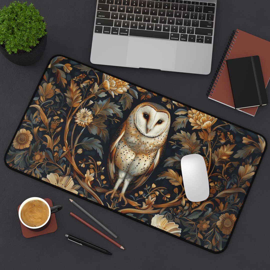 Barn Owl Desk Mat: William Morris Inspired Cottagecore Office Decor - Etsy