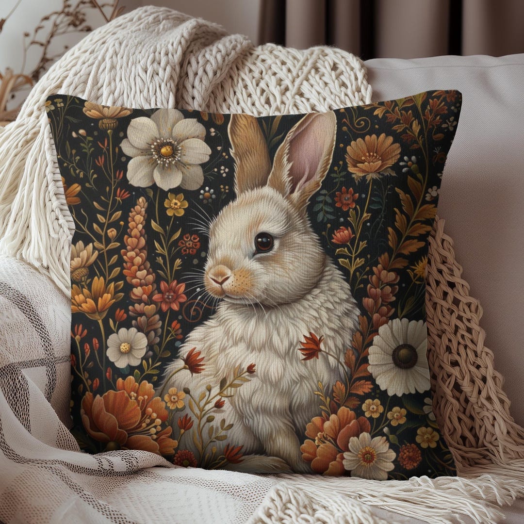 William Morris Inspired Fall Floral Autumn Rabbit Cottagecore Pillow - Etsy