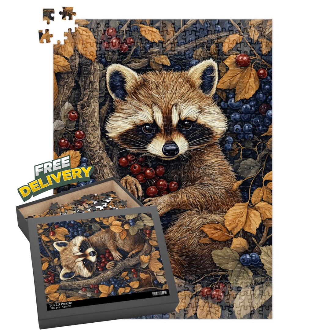 William Morris Inspired Raccoon Berries Jigsaw Puzzle Box | Cottage ...