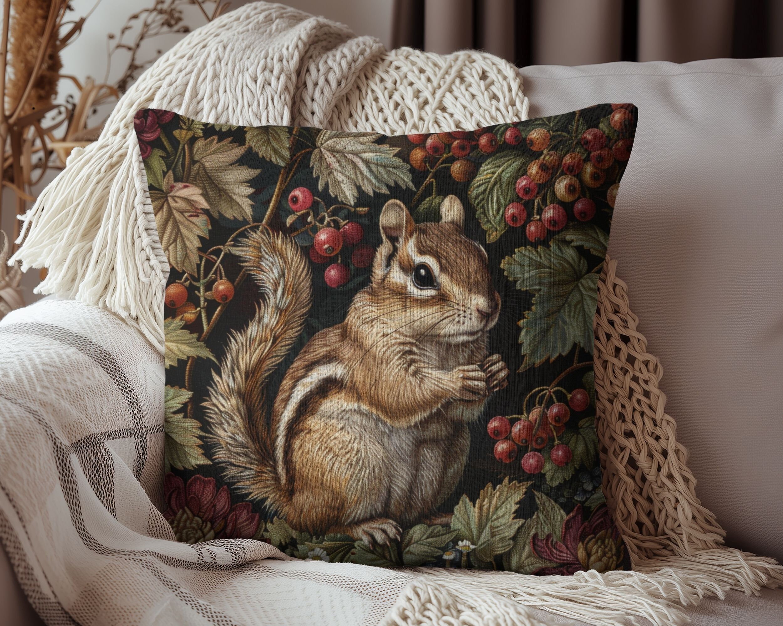 William Morris Inspired Chipmunk Pillow Cottage-core Art Nouveau Pillow ...