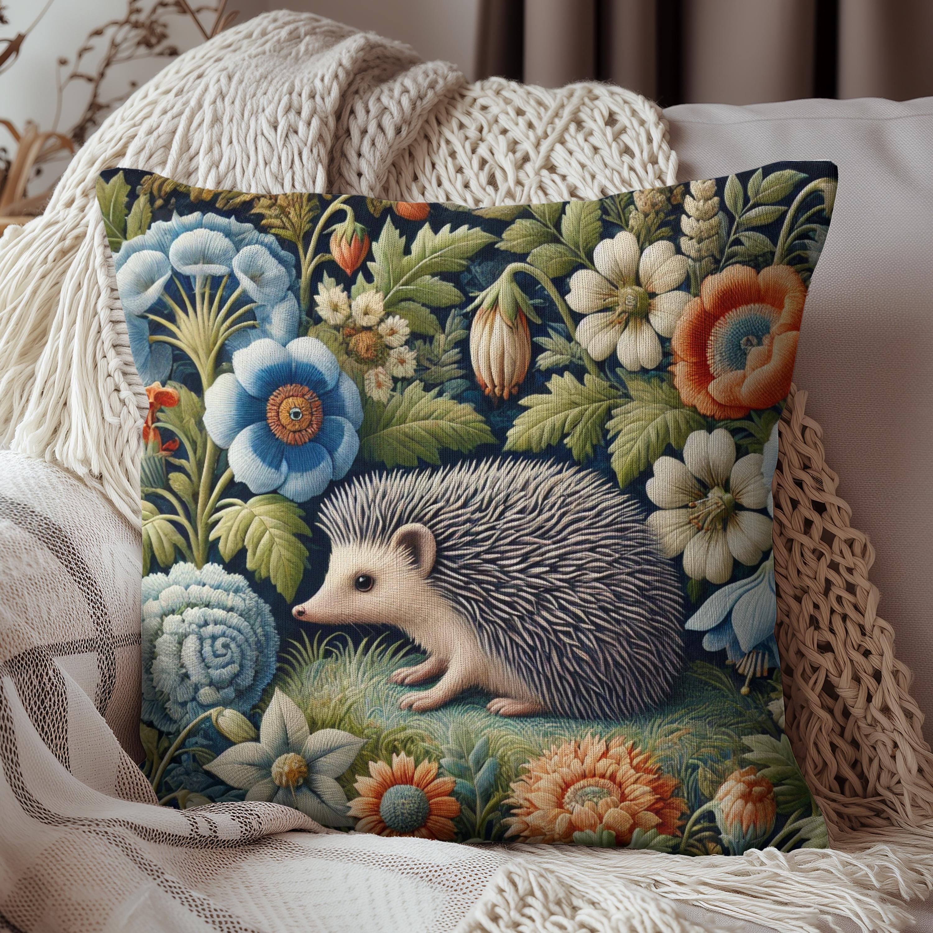 Hedgehog Pillow: William Morris Inspired Botanical Accent Cushion - Etsy