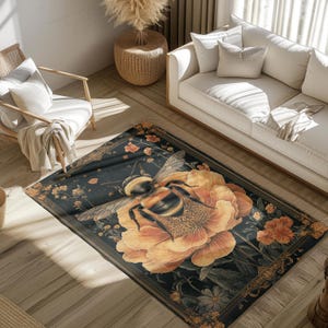 Vintage Botanical Bumblebee Rectangle Area Rug, Cottagecore Living Room ...