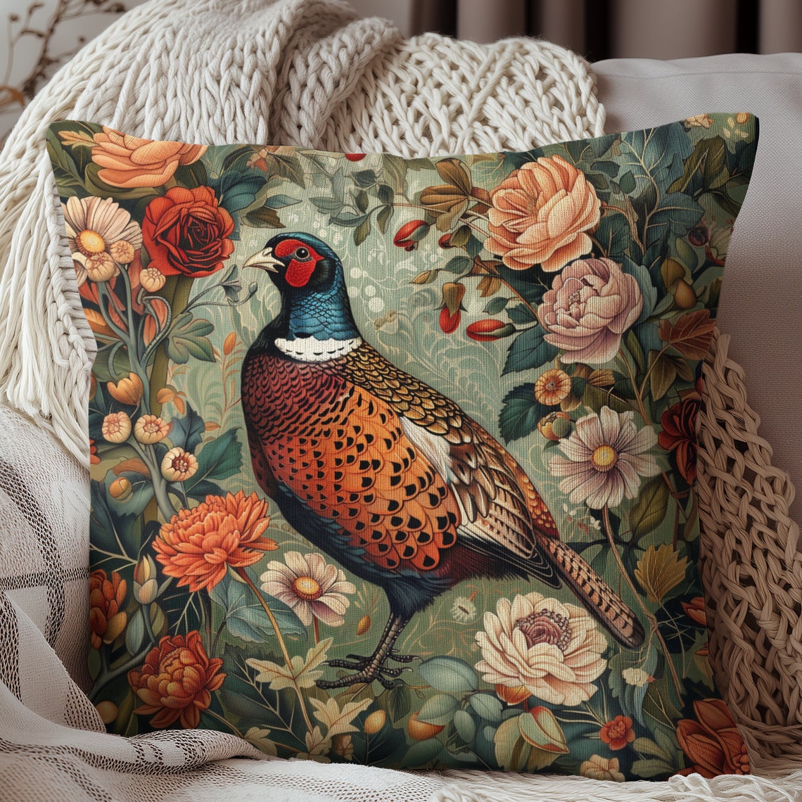 Botanical Pheasant Throw Pillow Decorative Pillow William Morris ...