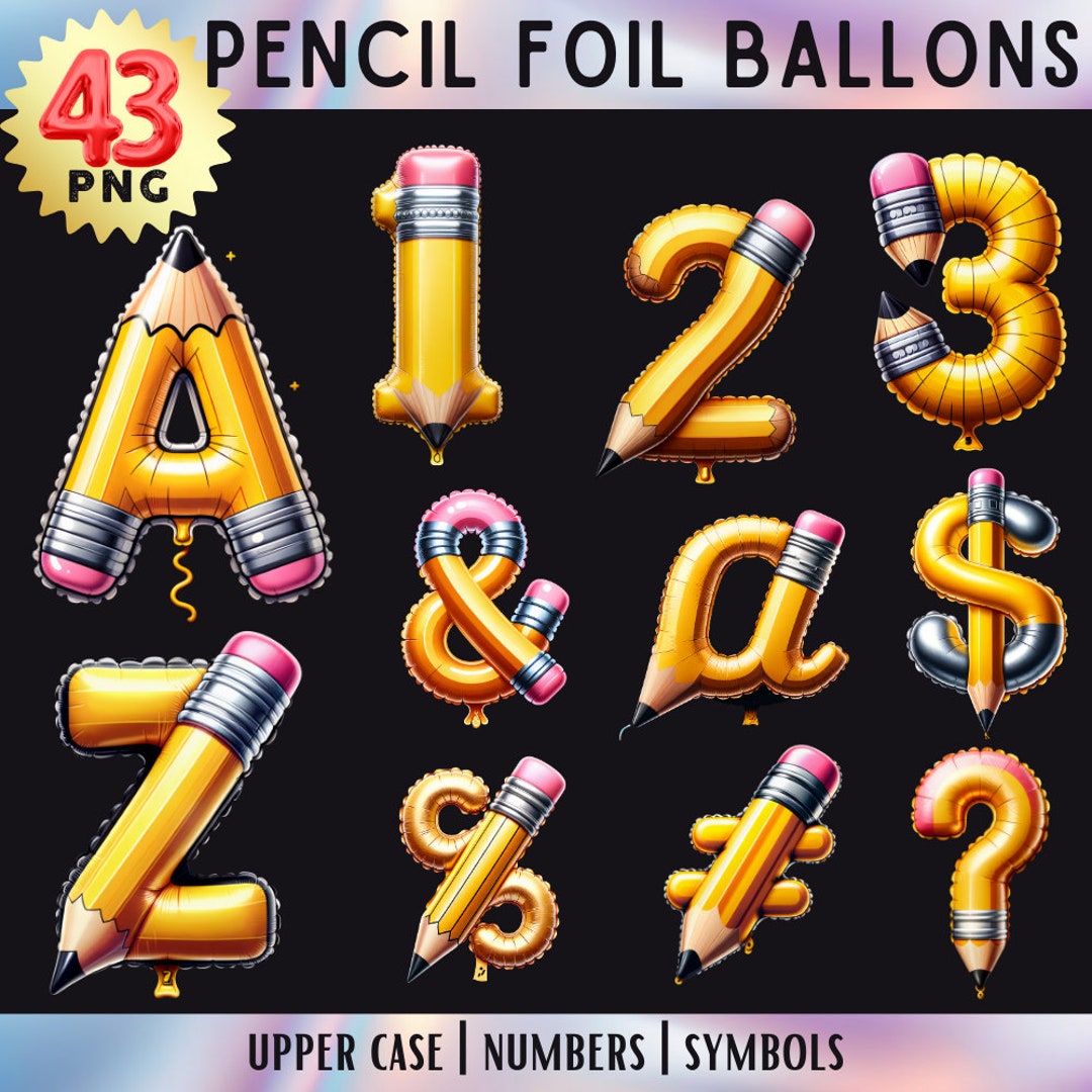 Pencil Alphabet Clipart Bundle, Valentine Balloon Clipart PNG, Digital ...