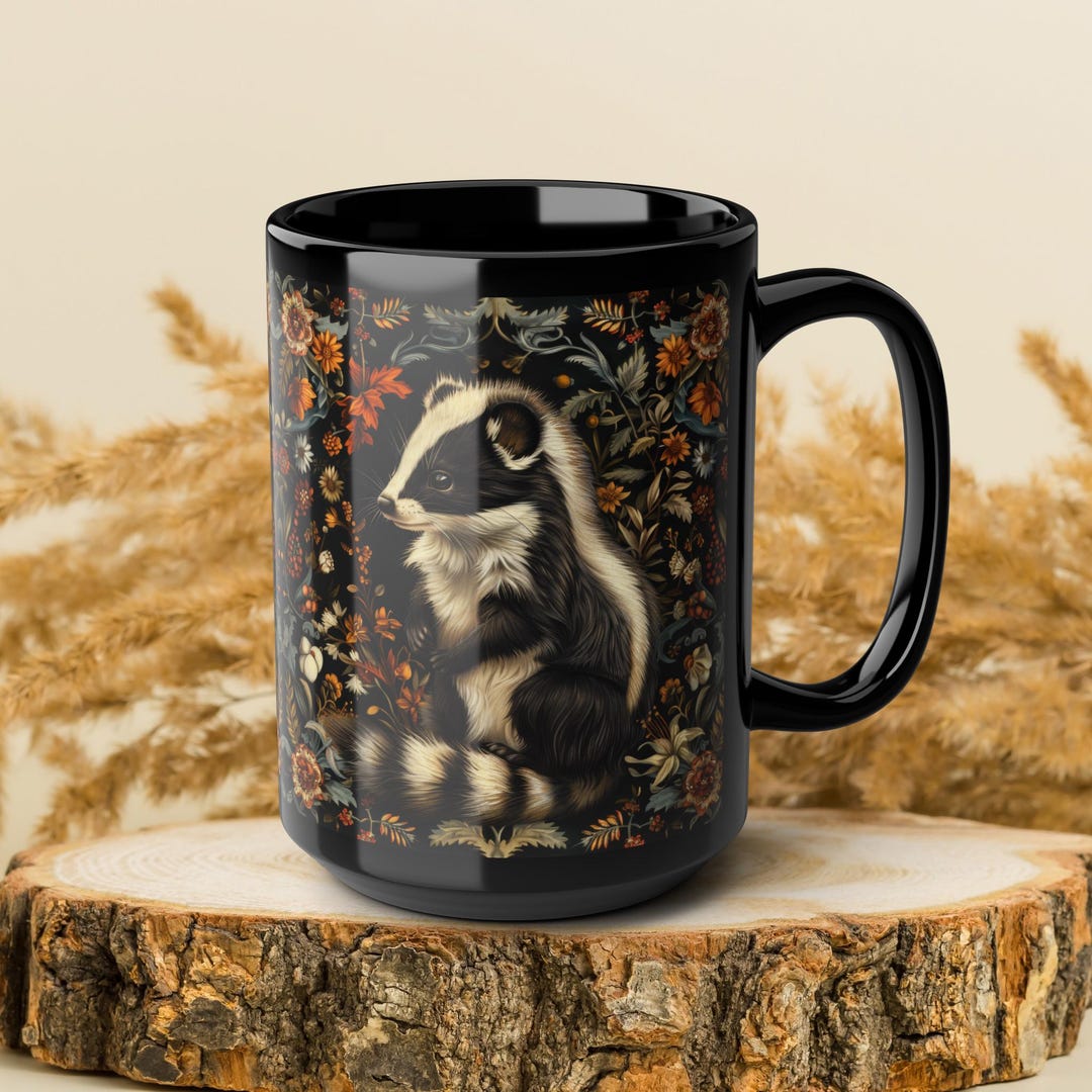 William Morris Inspired Botanical Skunk Black Coffee Mug Gift 11 Oz, 15 ...
