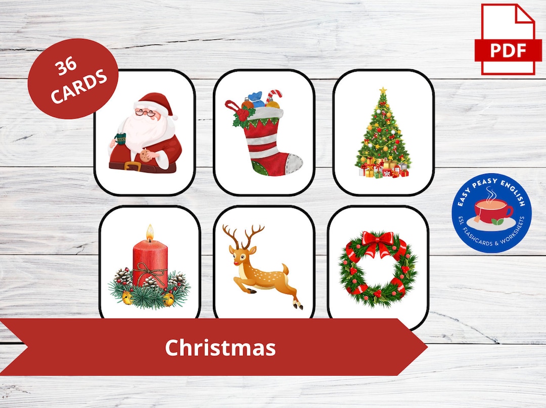 CHRISTMAS • 36 ESL Montessori Flashcards • Ready to Print, Easy to Cut ...