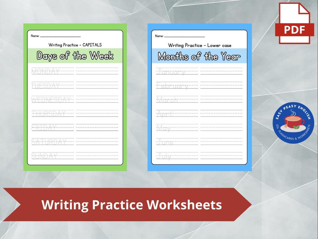 Traceable Writing Practice - Days of the Week, Months, Season - Primary ...