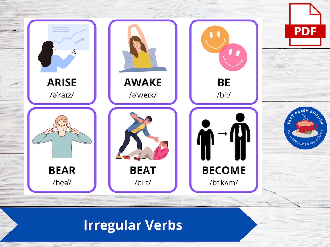 ALL Irregular Verbs FLASHCARDS With Images and Pronunciation - Etsy UK