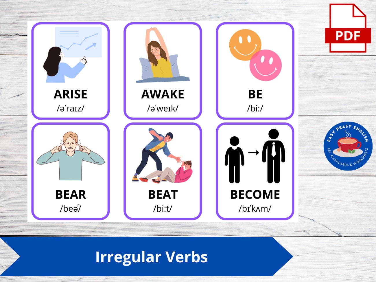 ALL Irregular Verbs FLASHCARDS With Images and Pronunciation - Etsy UK