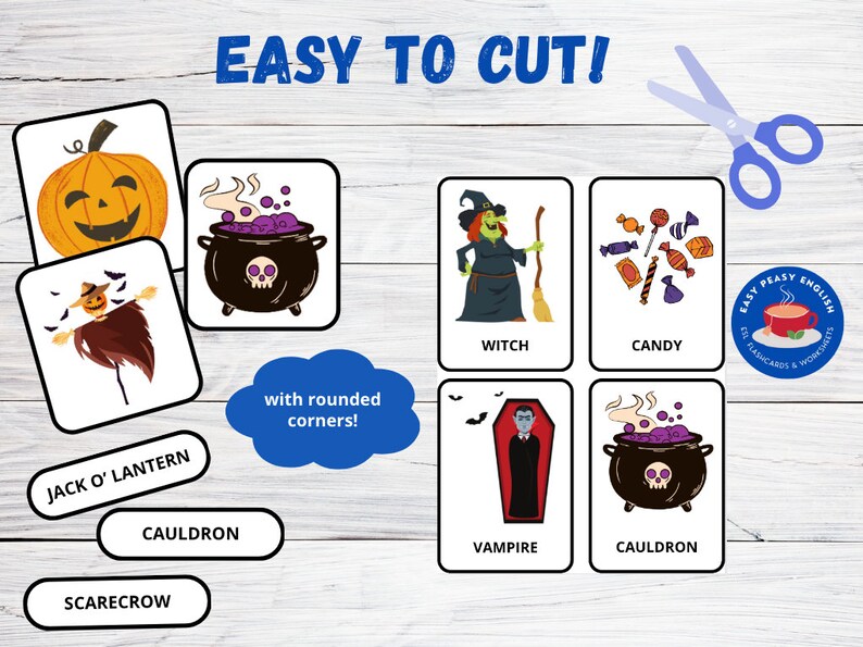 HALLOWEEN • 28 ESL Montessori Flashcards • Ready to Print, Easy to Cut ...