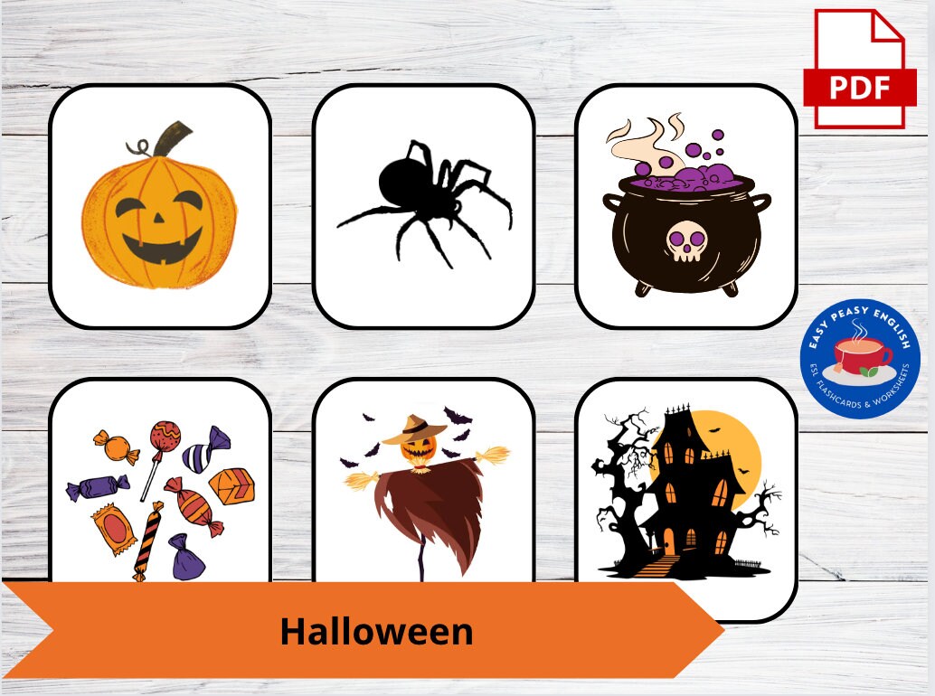 HALLOWEEN • 28 ESL Montessori Flashcards • Ready to Print, Easy to Cut ...