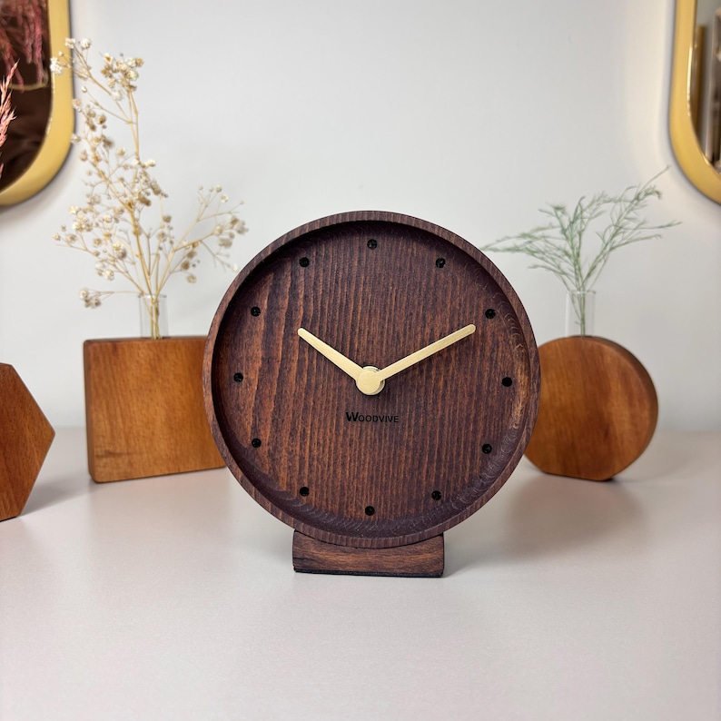 Minimalist Dark Wood Clock - Romantic Gift for Couples - Modern Mantel ...