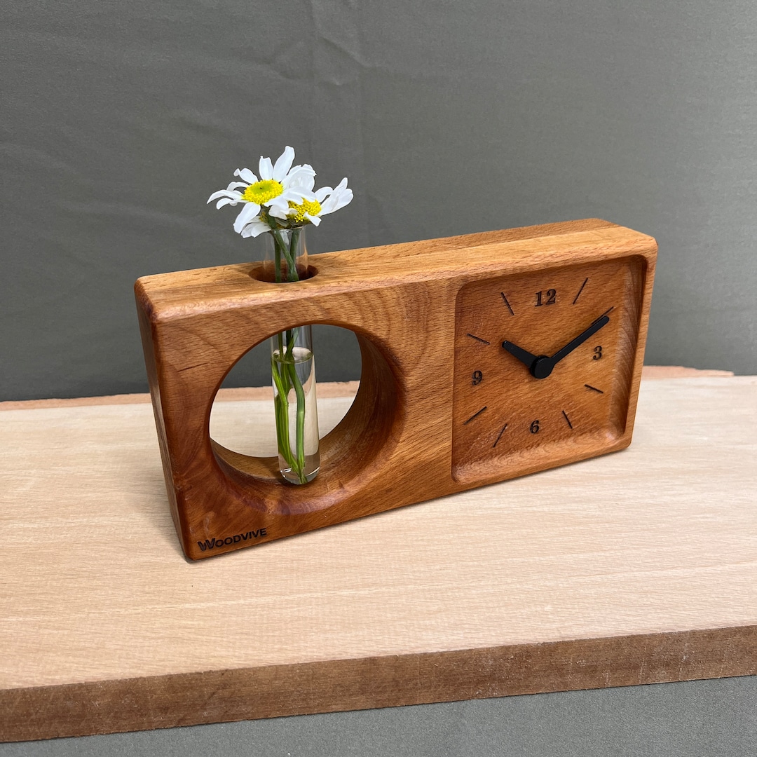 Wooden Table Clock, Handmade Decorative, Desk Clock, Office Gift ...