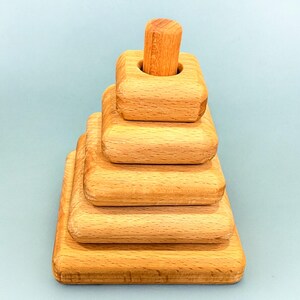 Natural Montessori Wooden Stacking Toy – Educational Square Shape ...