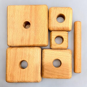 Natural Montessori Wooden Stacking Toy – Educational Square Shape ...