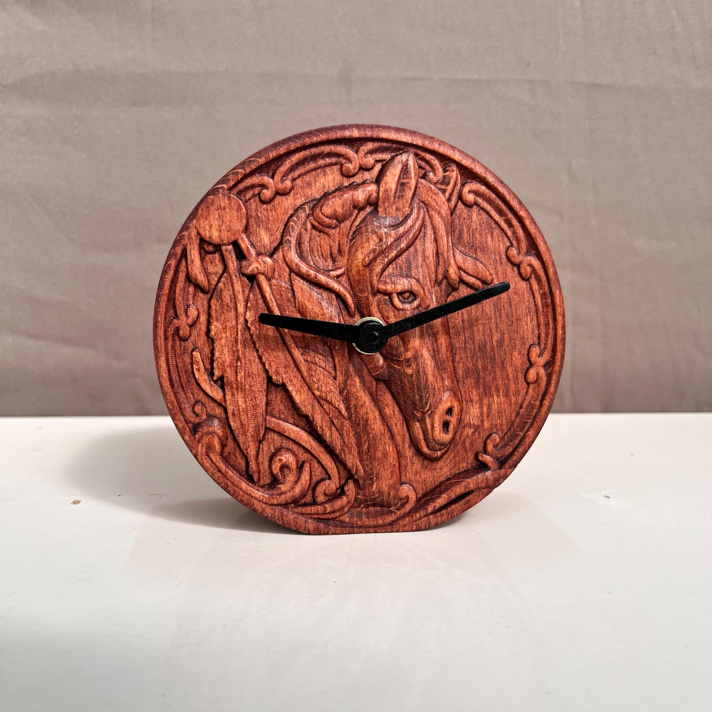 Handmade Wooden Desk Clock With Horse Patterns - Rustic Farmhouse Decor ...