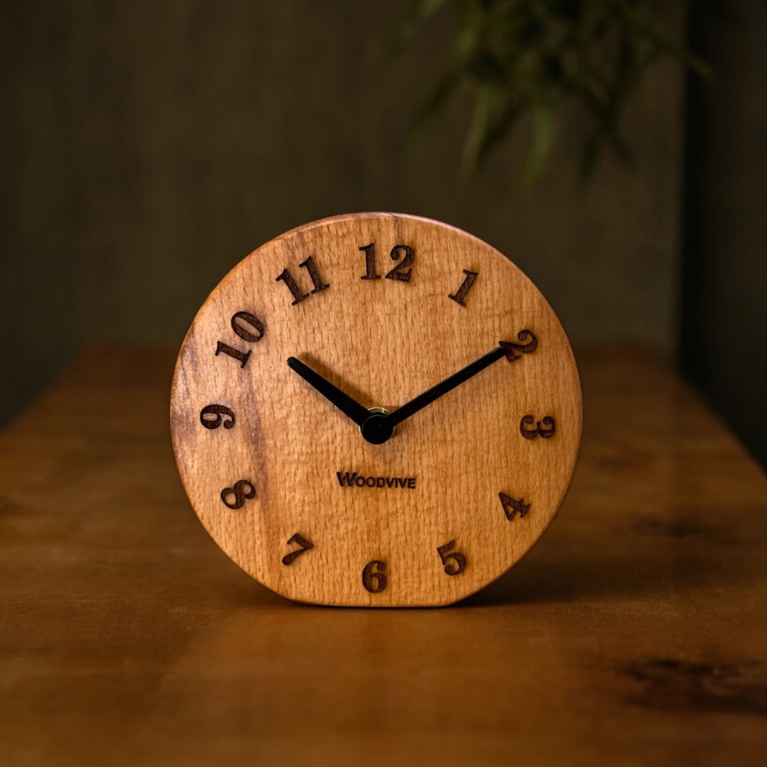 Handmade Beech Wood Table Clock - Silent Quartz Movement - Rustic ...