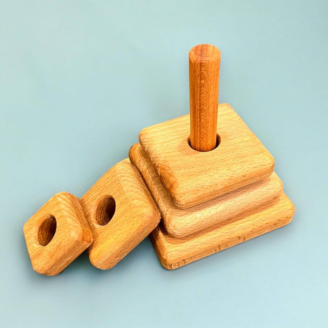 Natural Montessori Wooden Stacking Toy – Educational Square Shape ...