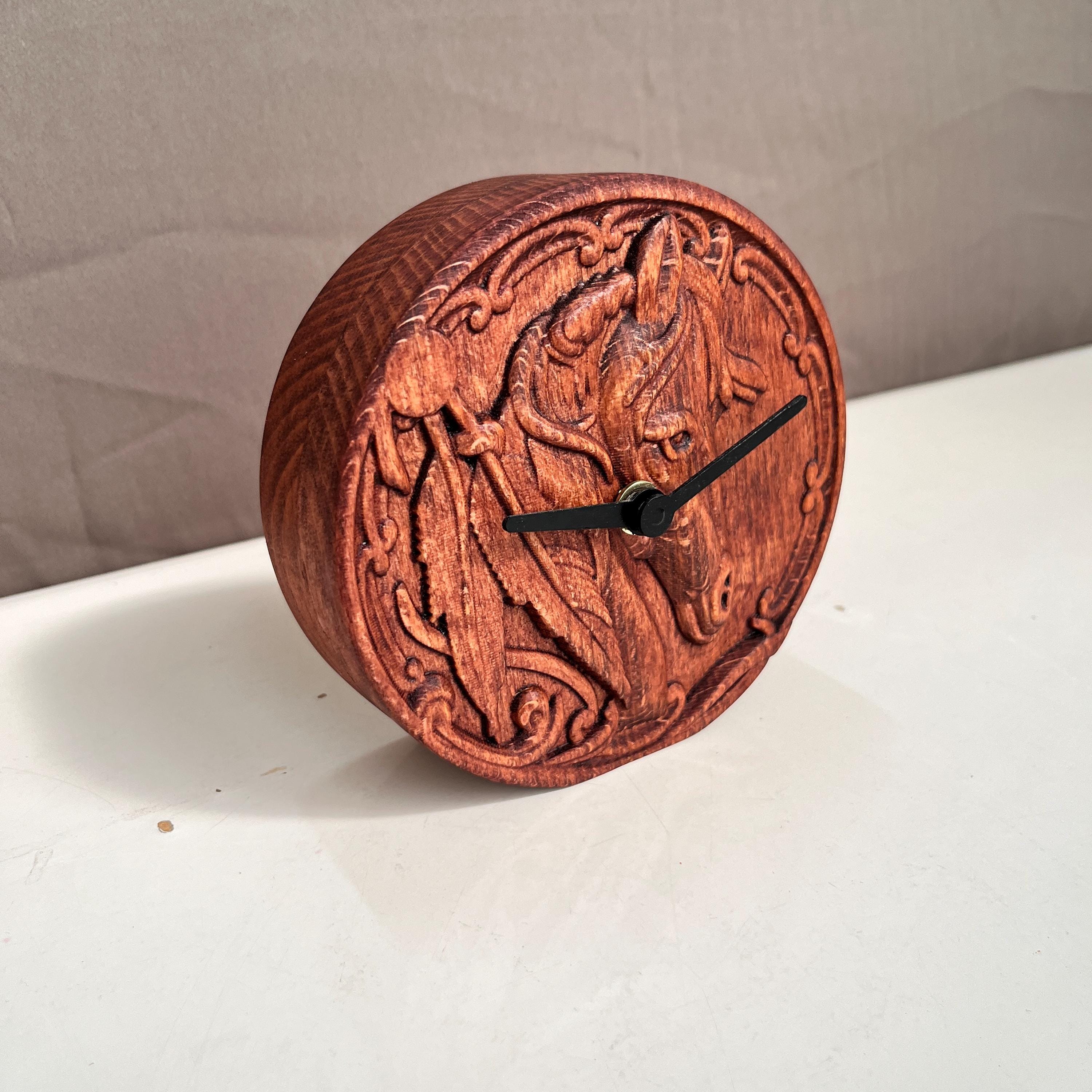 Handmade Wooden Desk Clock With Horse Patterns Rustic Farmhouse Decor ...