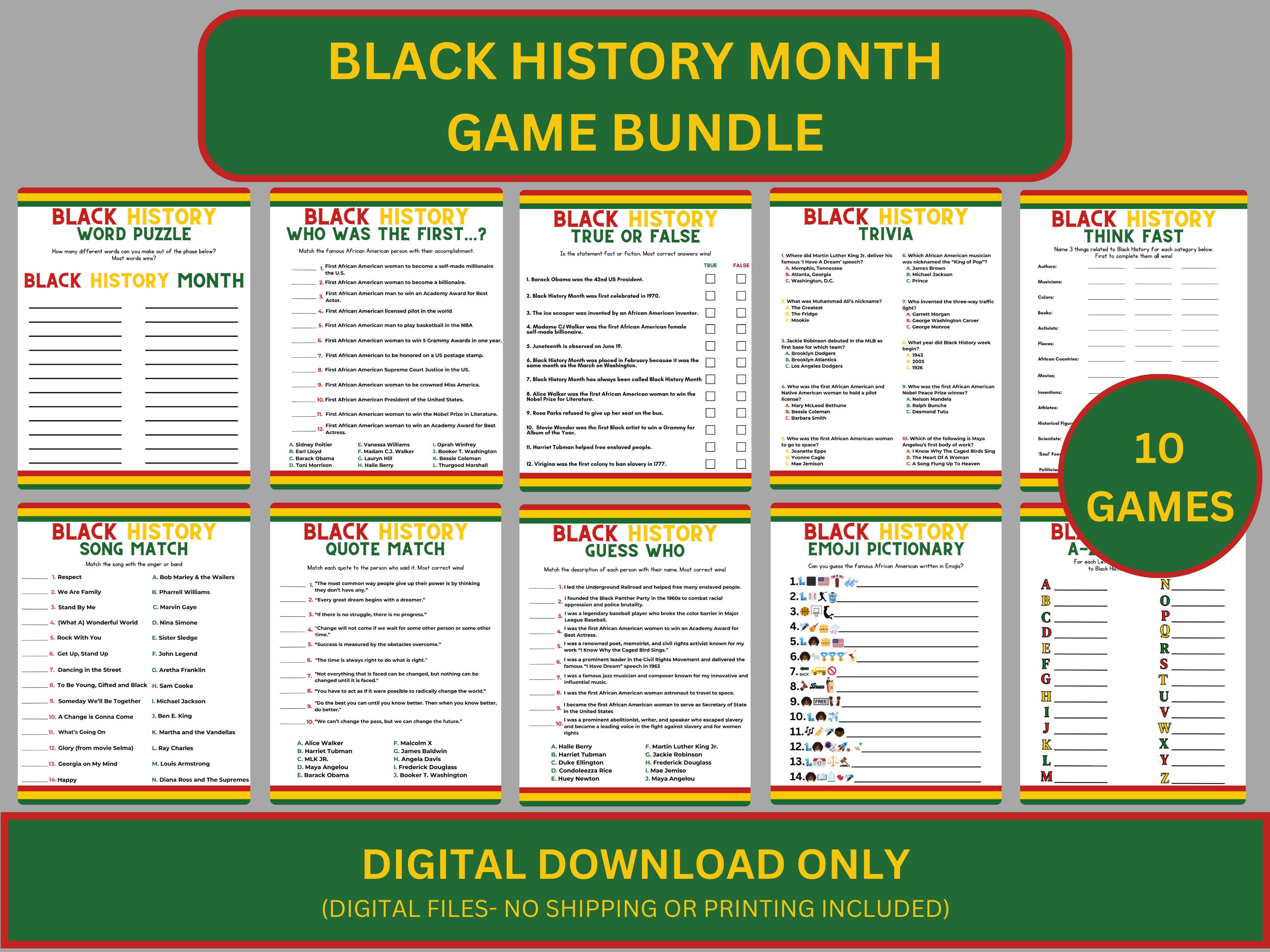 Black History Month Games Bundle | Black History Trivia Games | Fun ...