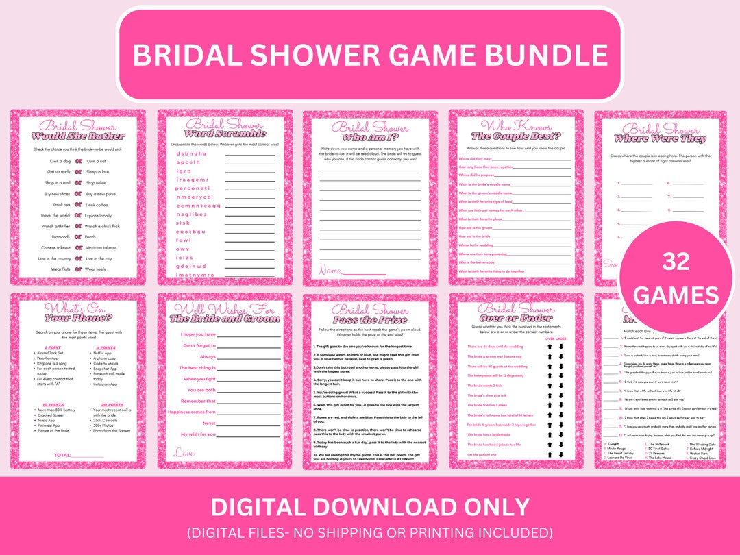 Bridal Shower Games Bundle | Printable Bridal Shower | Package Games ...